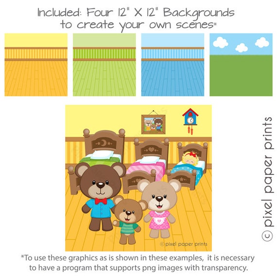 Goldilocks & The Three Bears - Clip Art — PixelPaperPrints