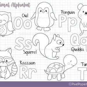 Animal Alphabet Letters O to T - Digital Stamps - ABC Clip Art ...