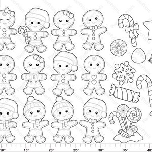 Gingerbread Clip Art - Digital Stamps Set - Line Art Graphics to Create ...