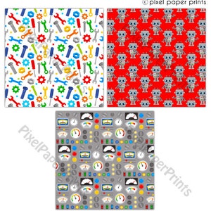 Robot Digital Papers - Cute Robot Patterns - Retro - Digital Images ...