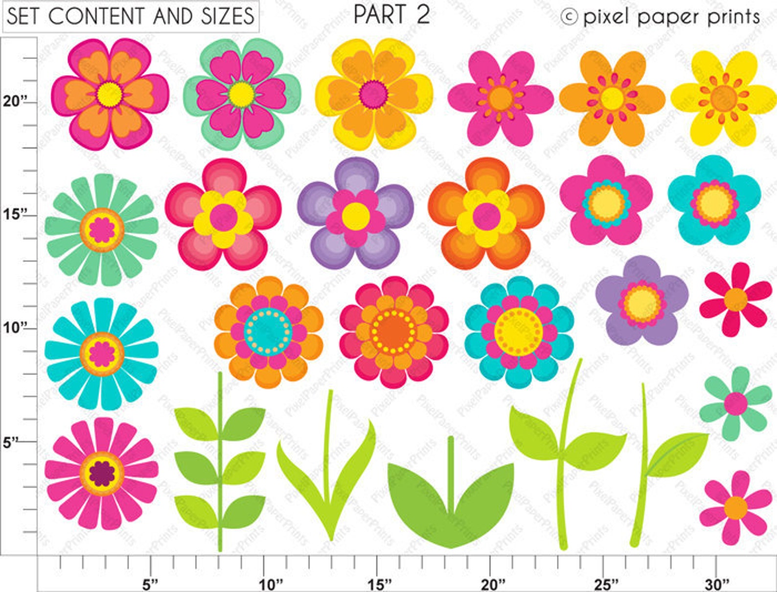 Flower Clipart HAPPY FLOWERS Digital Paper and Clip Art Set - Etsy