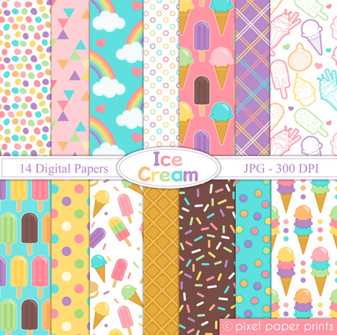 Ice Cream Papers- Digital Paper Set - Icecream - Etsy