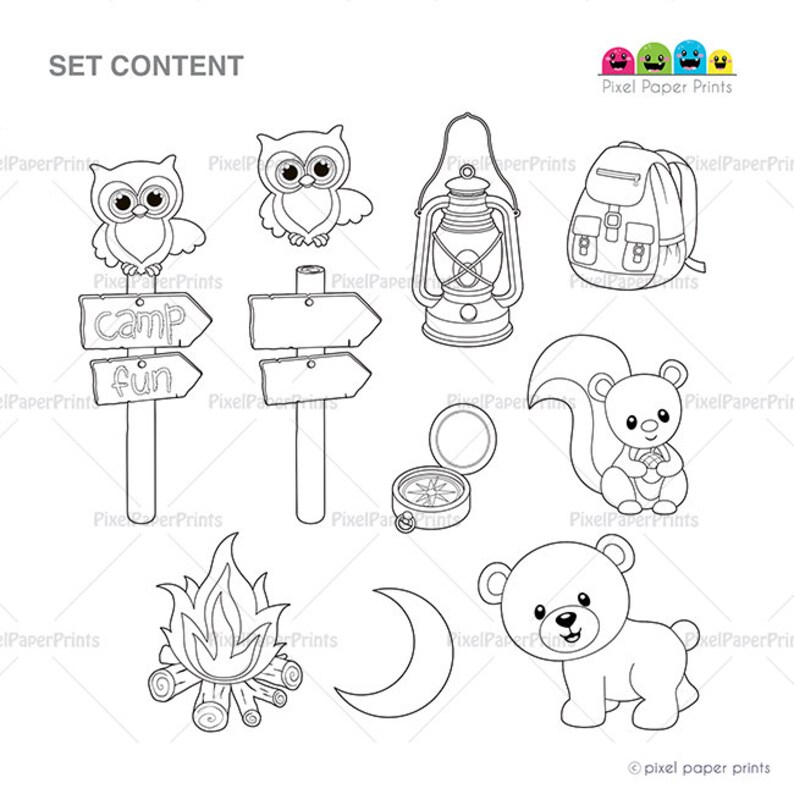 Camper Boys Digital Stamps Camping Clip Art Coloring - Etsy