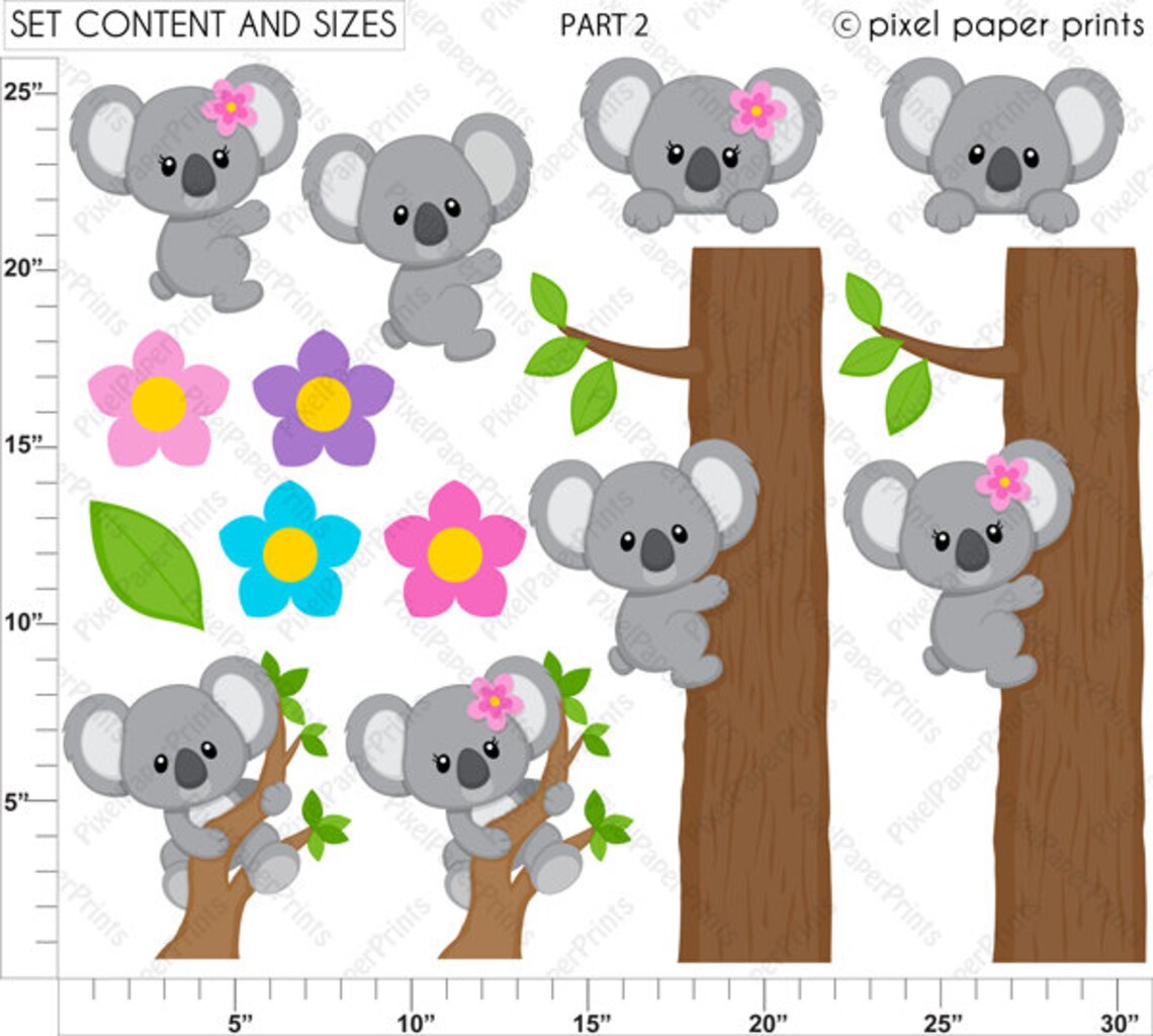 Koala Clipart Koala Bear Clip Art and Digital Paper Set - Etsy