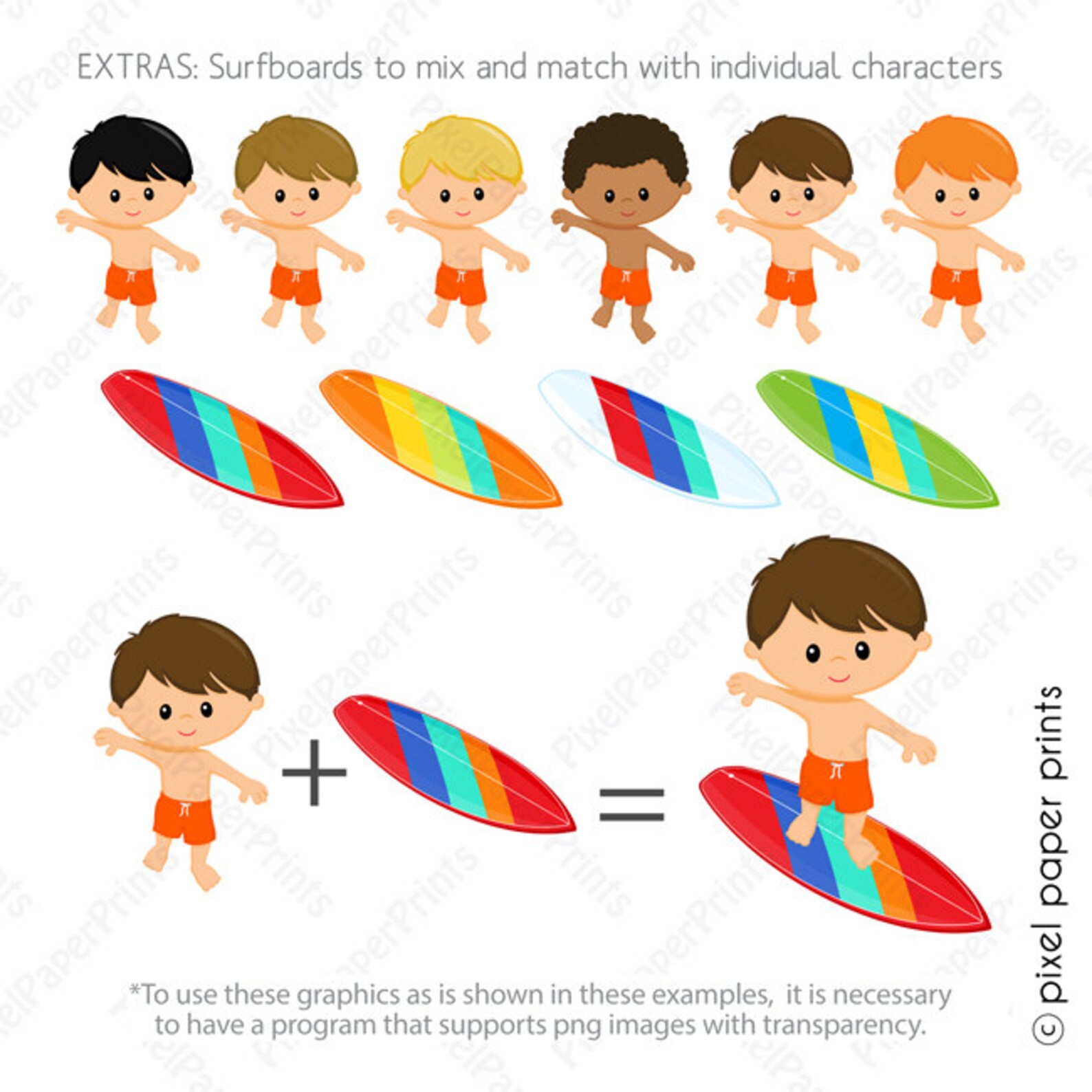 Surfer Boys Clipart Clip Art and Digital Paper Set Digital - Etsy