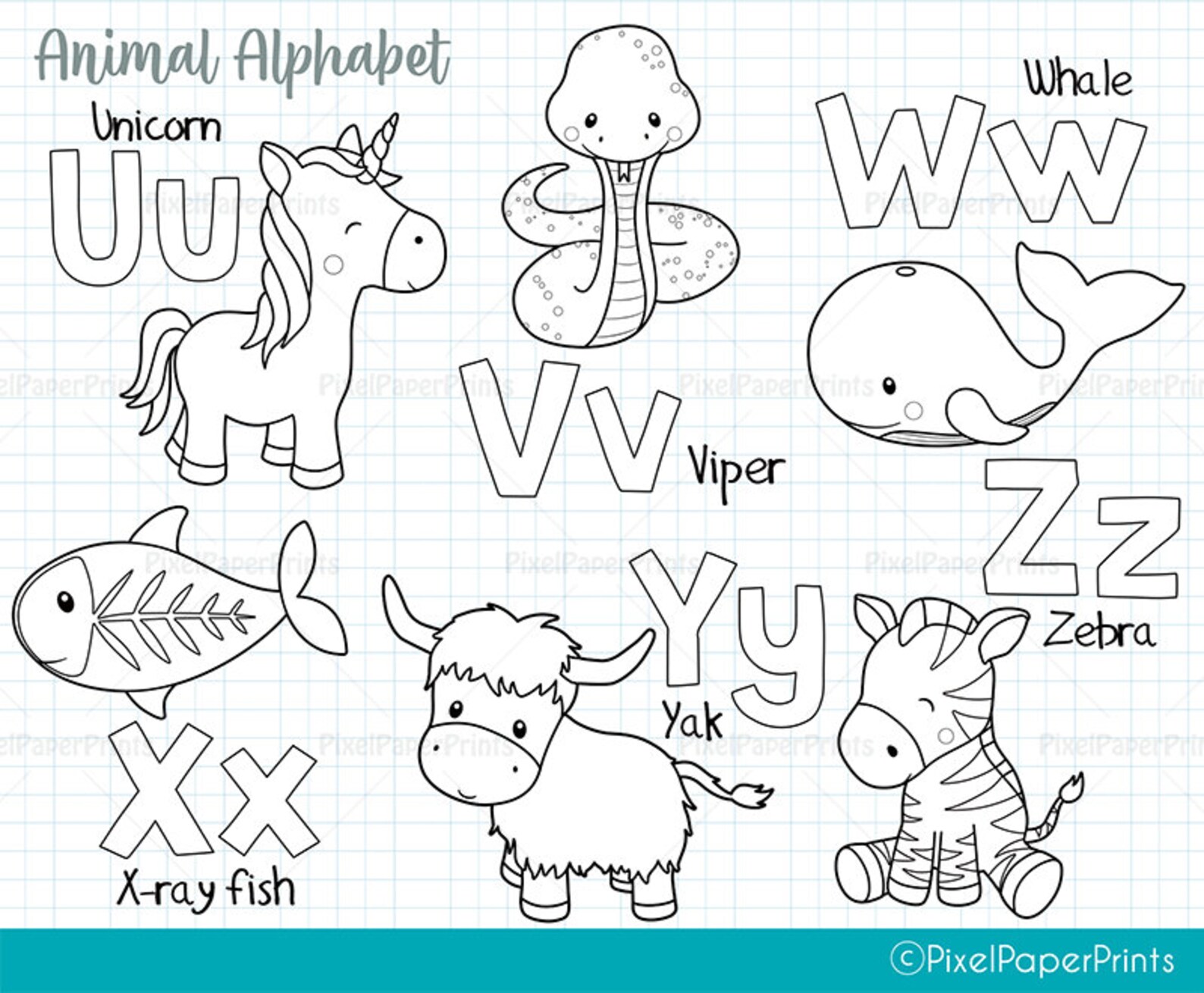 Animal Alphabet Collection A to Z Digital Stamps ABC Clip - Etsy