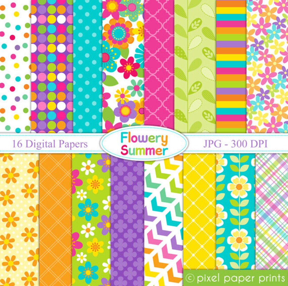 Flowery Summer Digital Paper Set Backgrounds Digital - Etsy