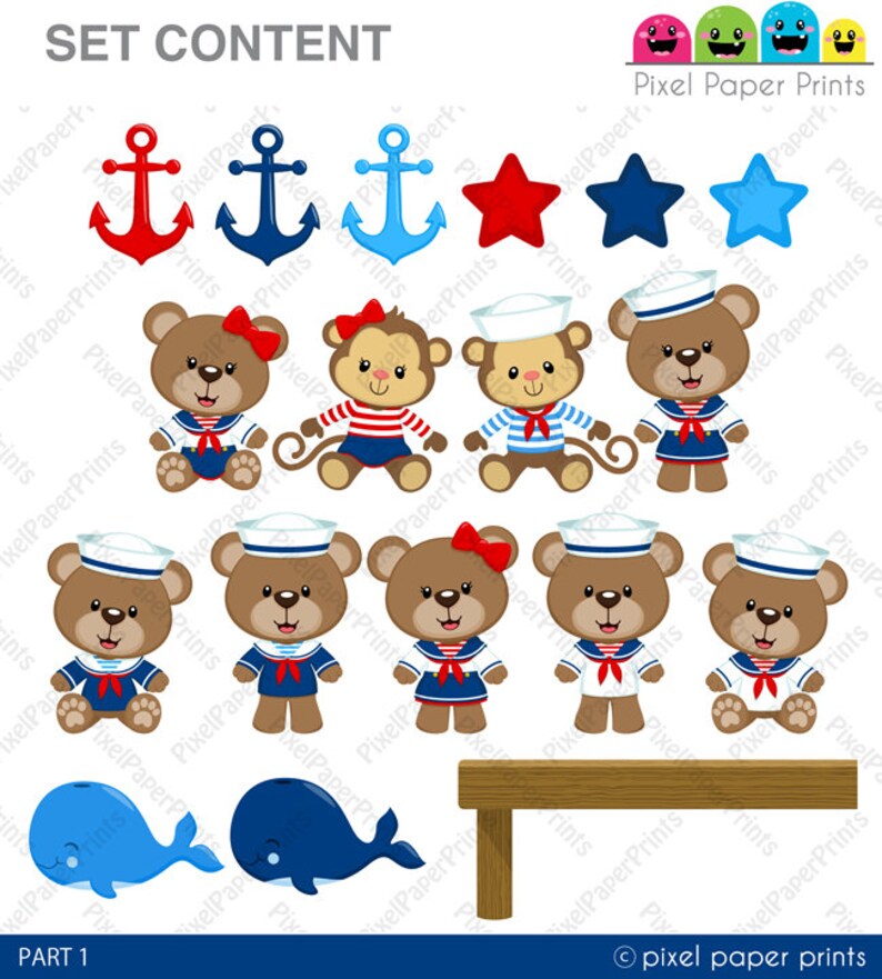 Nautical Clipart - Clip Art and Digital Paper Set - Baby Sailor ...