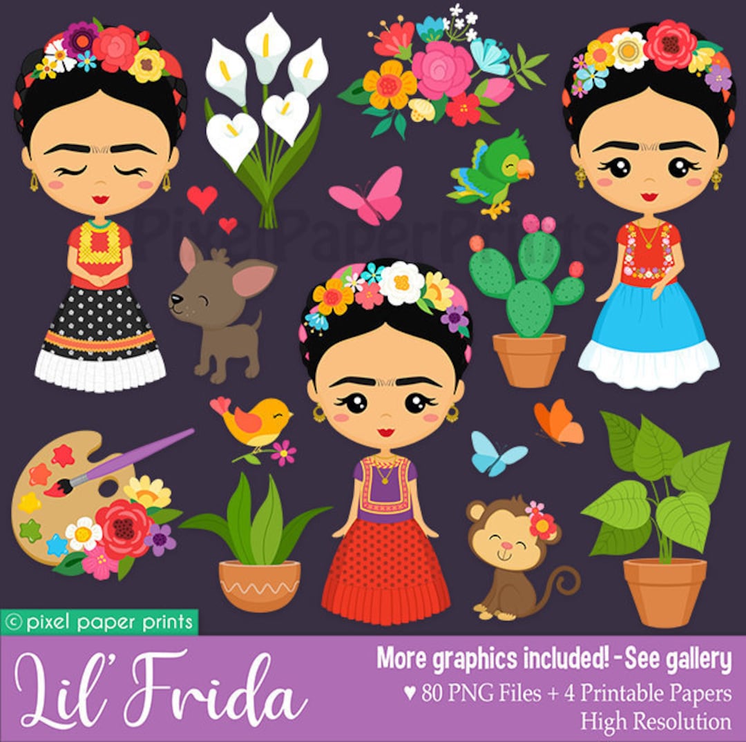 Lil' Frida Clipart - Digital Download - Cute Frida - Mexico Clip Art ...