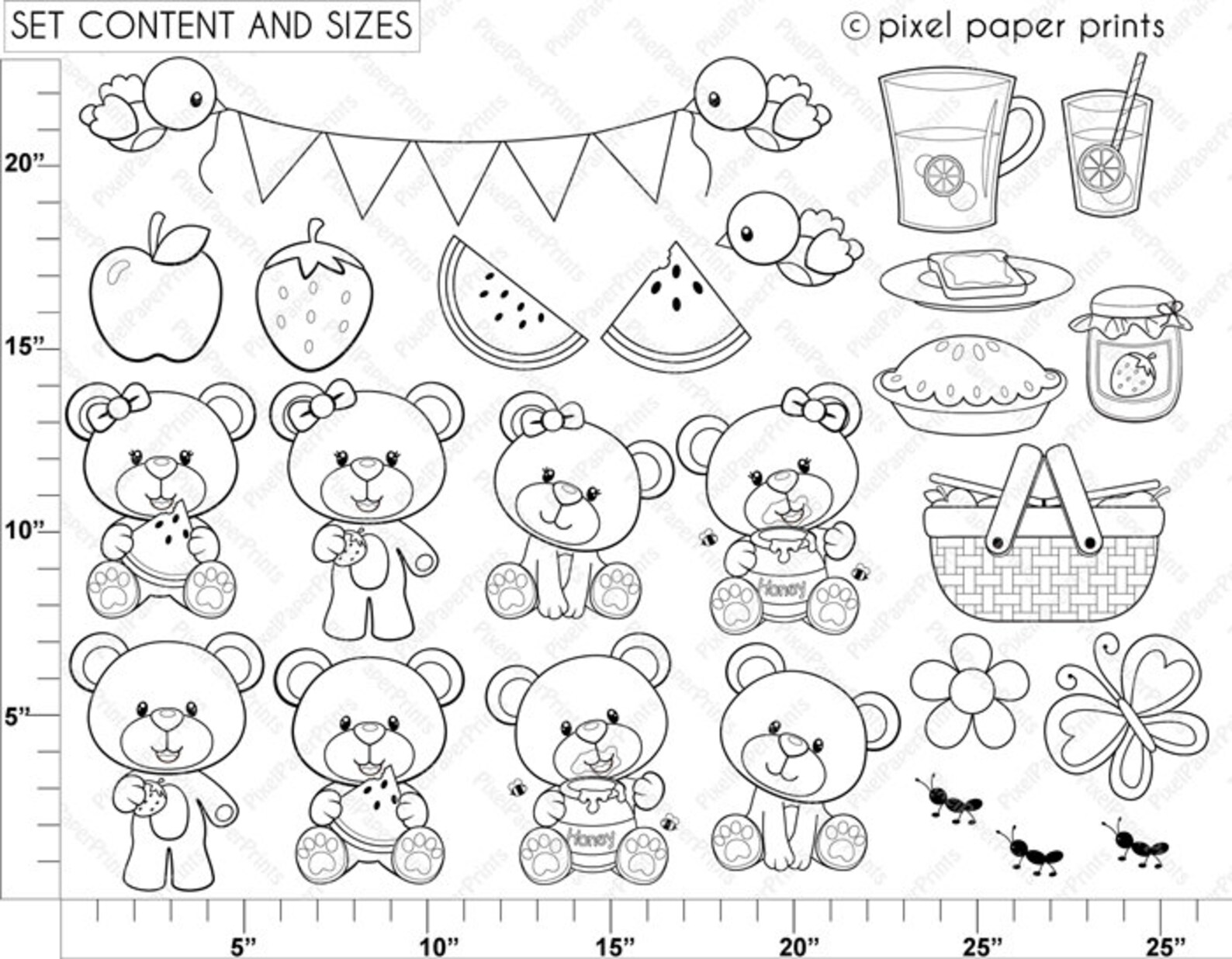 Picnic Bear Digital Stamps - Etsy