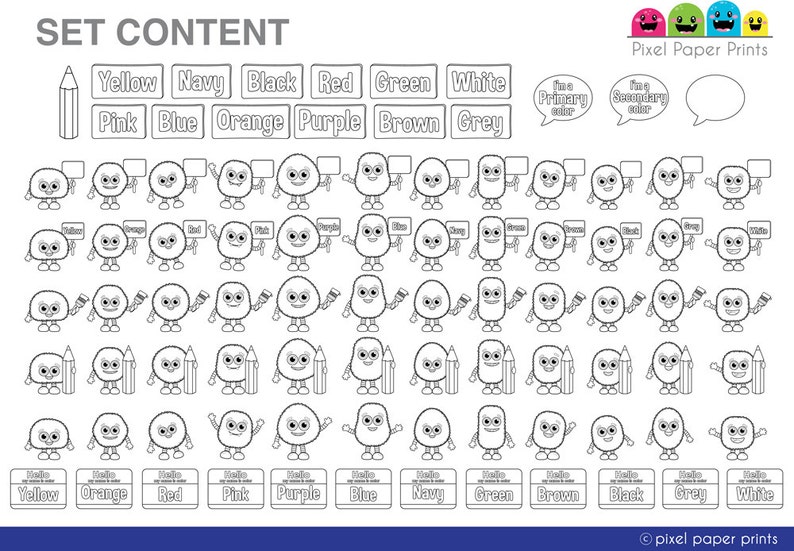 Color Monsters Digital Stamps Teachers Clipart Line Art - Etsy