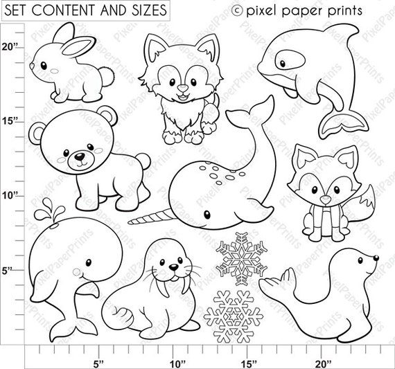 Arctic Animals Black And White Clipart