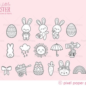 Easter Digital Stamps | Cute Little Easter Line Art | Black & White ...