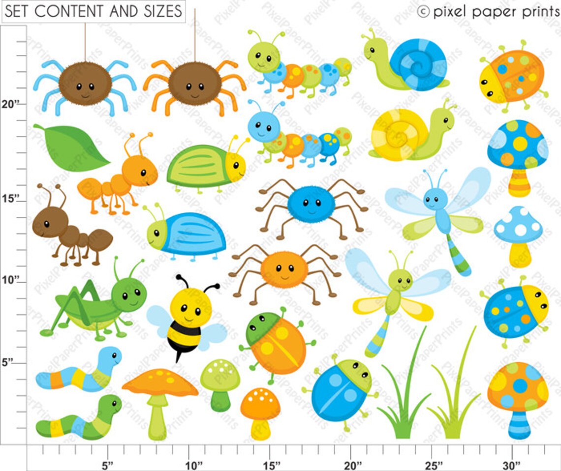 Happy Bugs Clipart and Digital Paper Set Insect Clip Art - Etsy