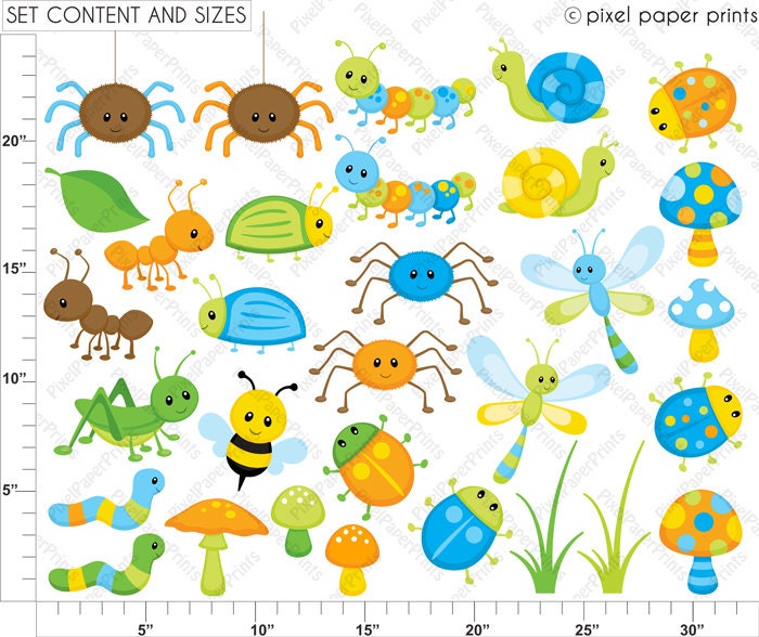Happy Bugs Clipart and Digital Paper Set Insect Clip Art - Etsy