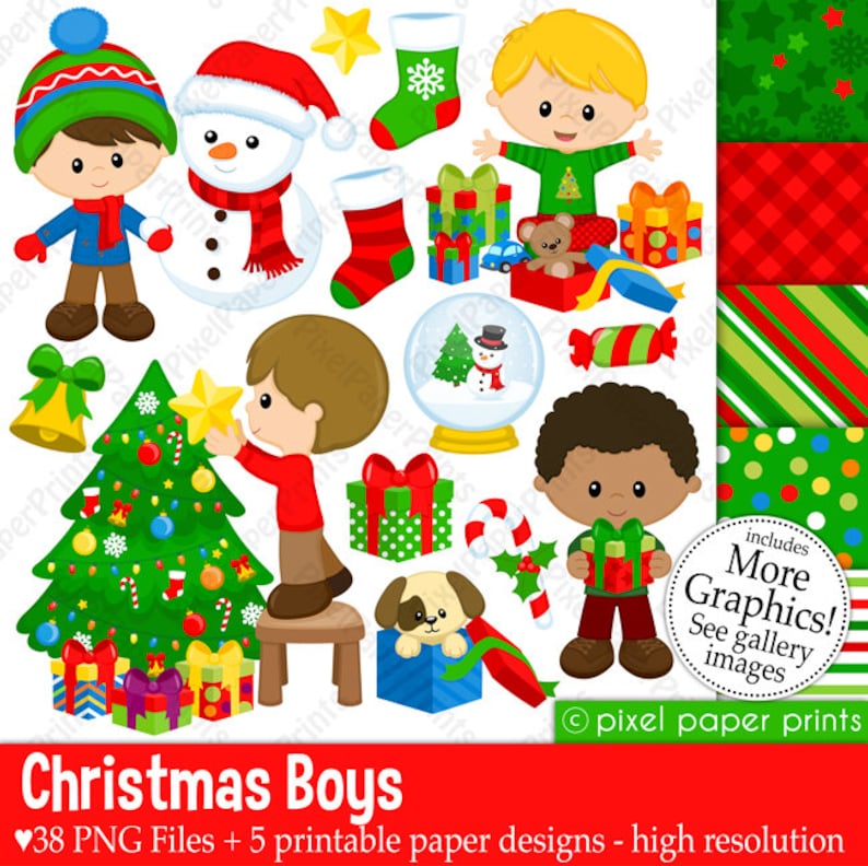 Christmas Boys Christmas Clipart Clip Art and Digital - Etsy