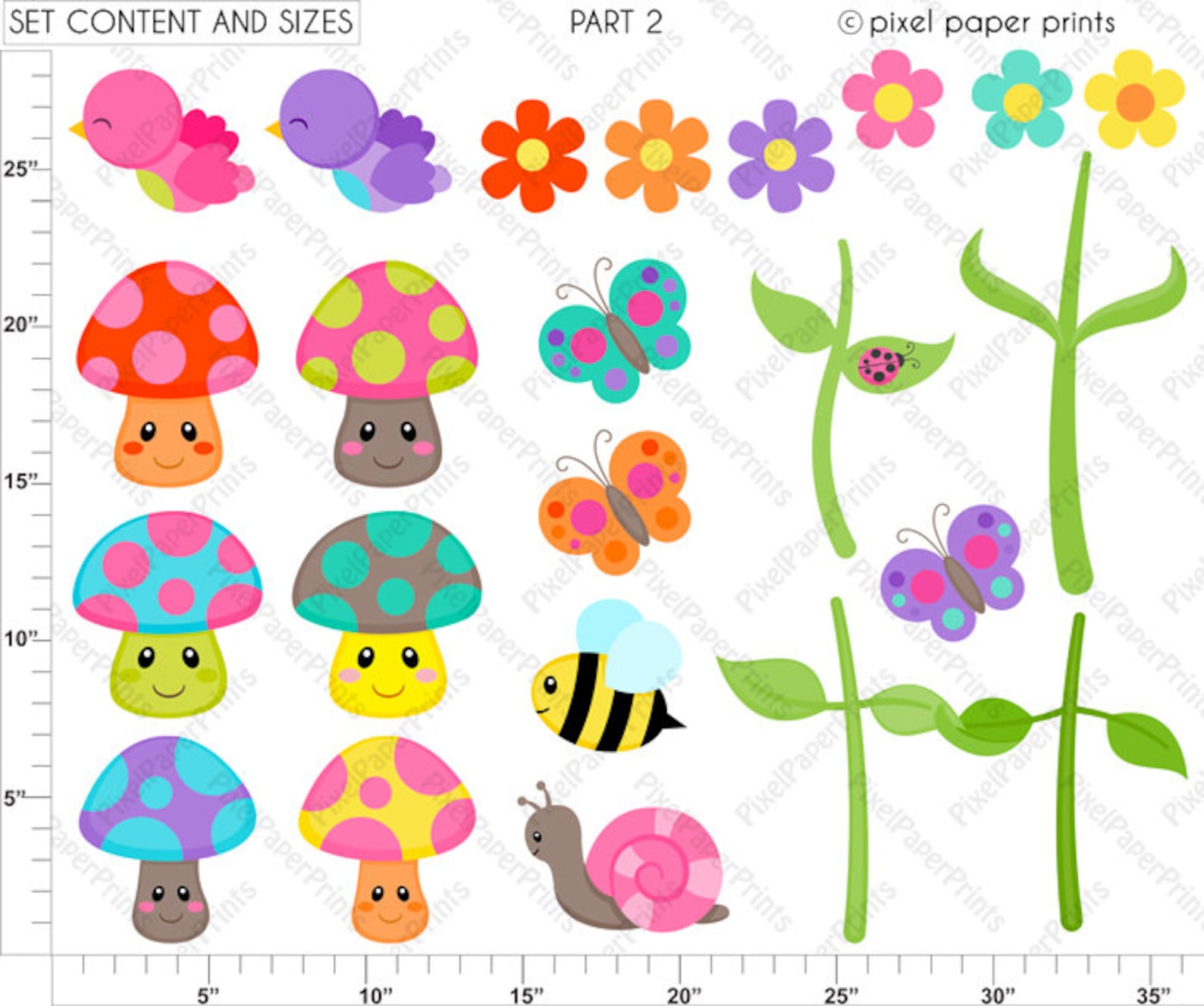 Flower Clipart - FLOWER FRIENDS - Digital Paper and Clip Art Set ...