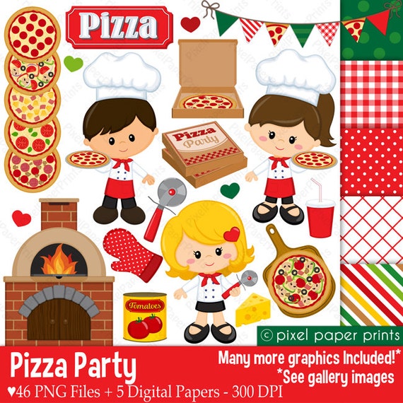 Pizza Party- Clip art and digital paper set - Pizza clipart by Pixel ...