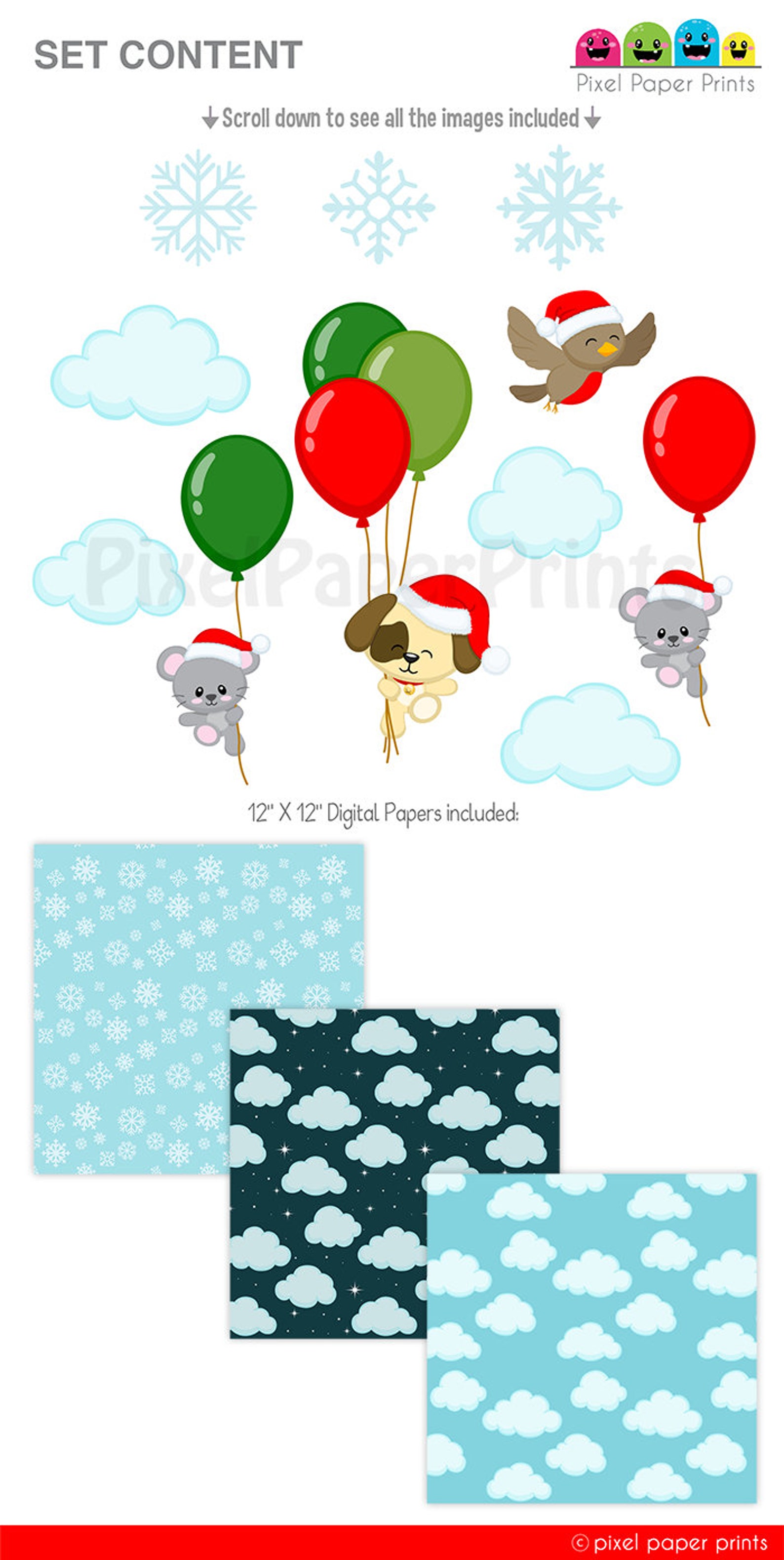 Christmas Hot Air Balloons Clip Art - Christmas Clipart - Digital Clip ...