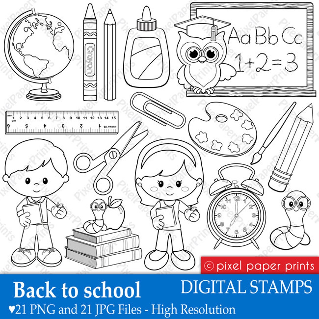 Back to School - Digital Stamps - Clipart Line Art - Etsy
