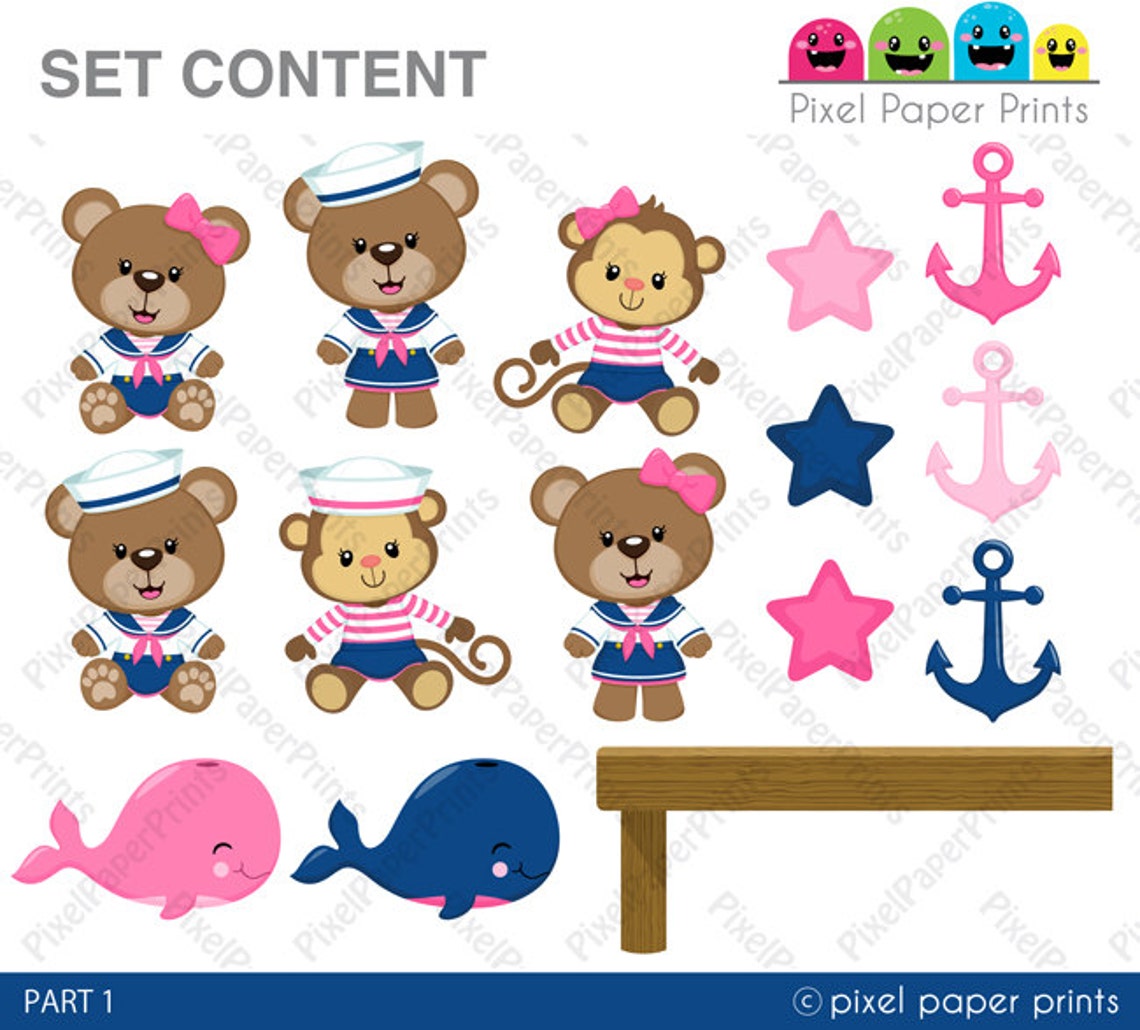 Pink Baby Sailor Clip Art and Digital Paper Set Nautical - Etsy