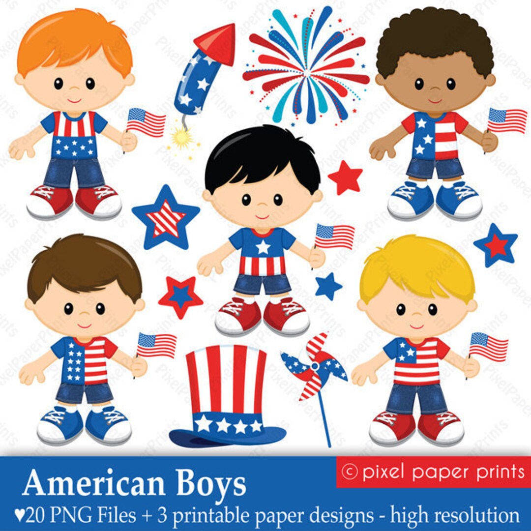 American Boys Clip Art - 4th of July - Digital Paper and Clip Art Set ...