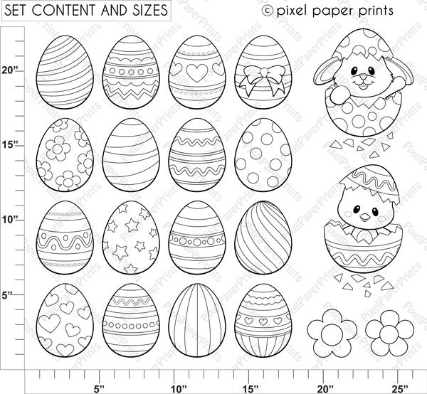 Easter Eggs Clip Art - Digital Stamps - PNG and JPG - Create Coloring ...