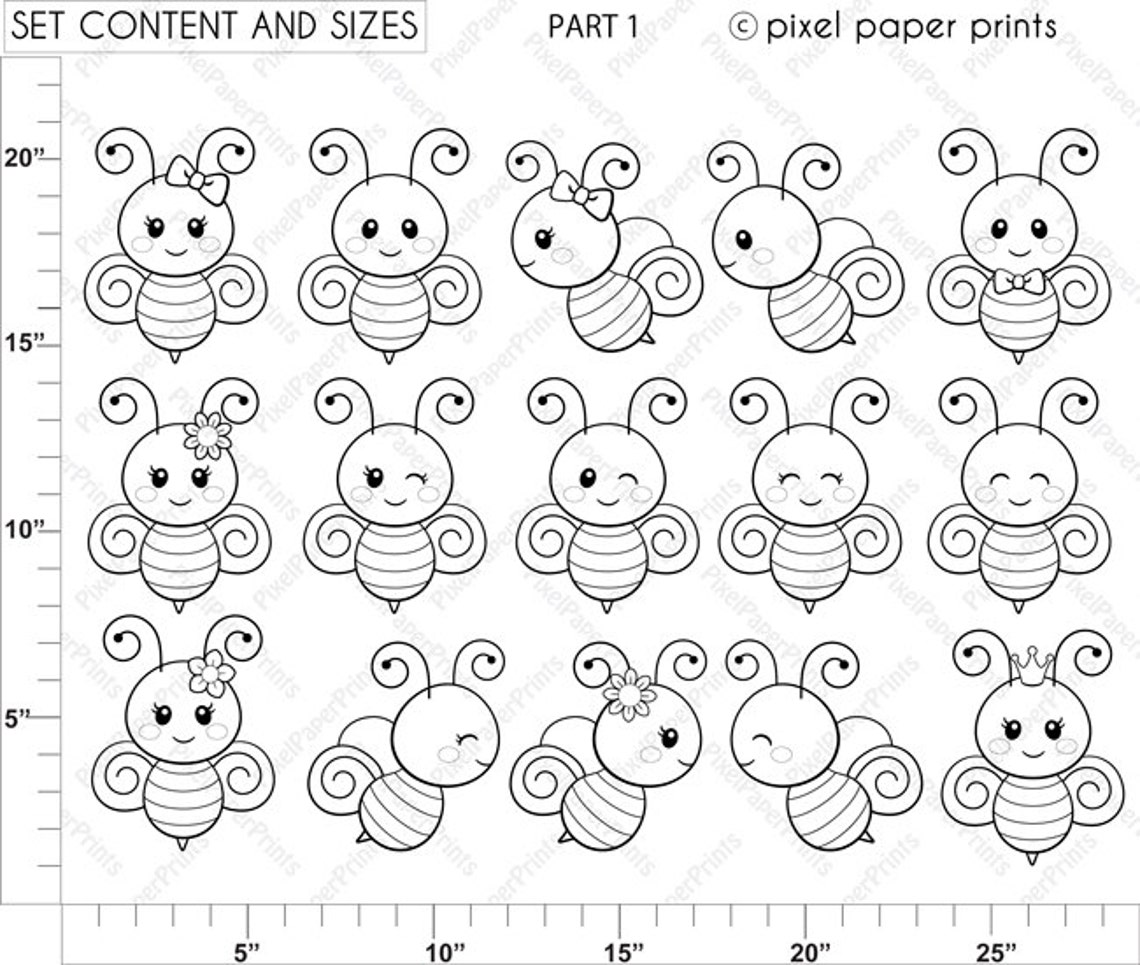 Busy Bees Digital Stamps Bee Stamps Line Art - Etsy UK