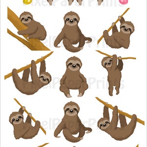Smiley Sloth Clipart - Cute Sloth Graphics, Digital Download - Etsy