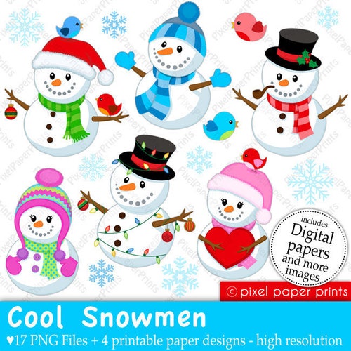 Snowmen Clip Art and Digital Paper Set - Etsy