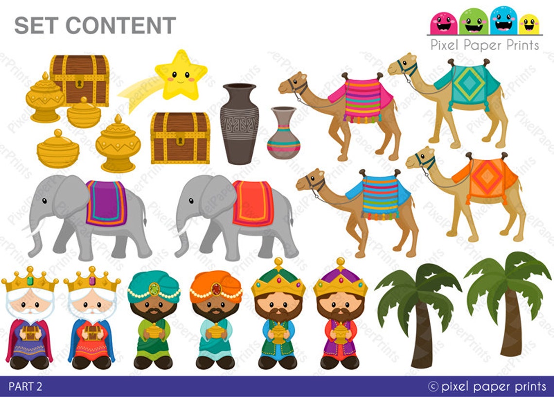 Nativity Scene 2- Clip Art and Digital Paper Set - Three Wise Kings ...
