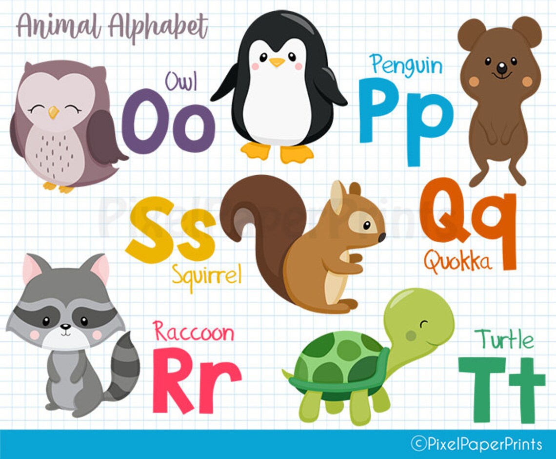 Animal Alphabet LETTERS O TO T Clipart and Digital Paper - Etsy