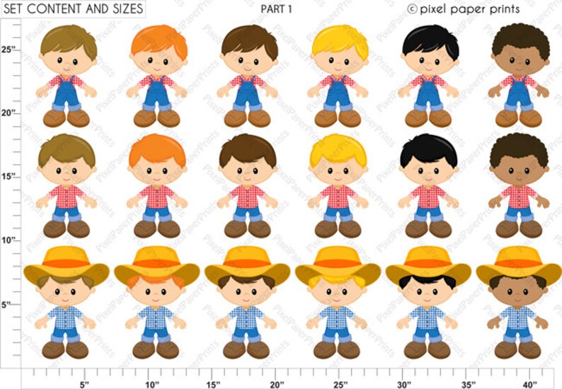 Farmer boys Farm clipart Clip Art and Digital paper set | Etsy