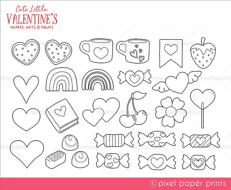 Valentines Day Digital Stamps - Cute Little Valentine's - Love Clip Art ...