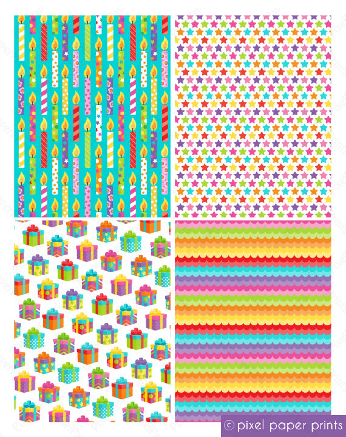 Colorful Birthday Digital Paper Set - Etsy