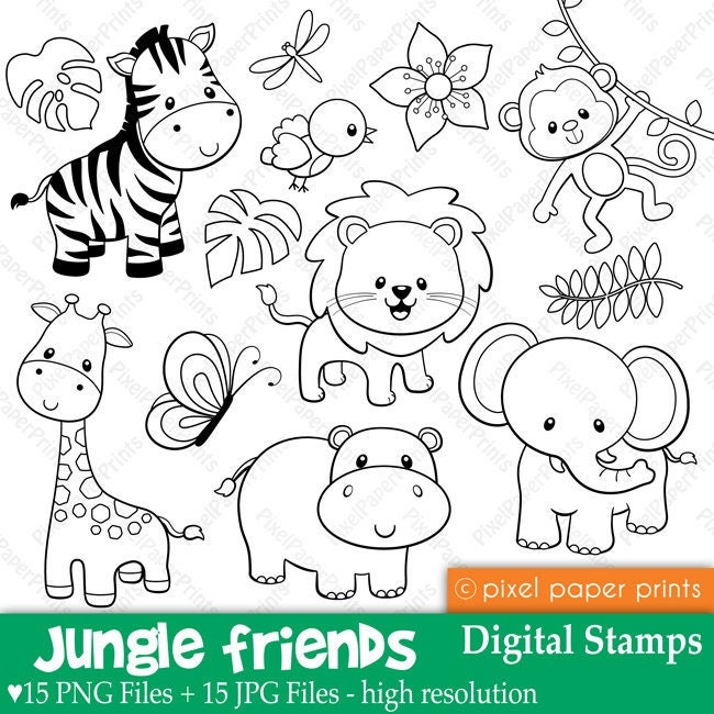 Jungle Friends Digital Stamps Clipart - Etsy