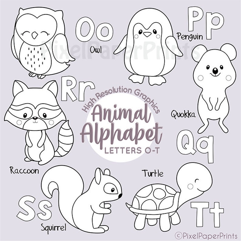 Animal Alphabet Letters O to T Digital Stamps ABC Clip Art - Etsy