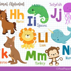Animal Alphabet - LETTERS H TO N - Clipart and Digital Paper Set - Cute ...
