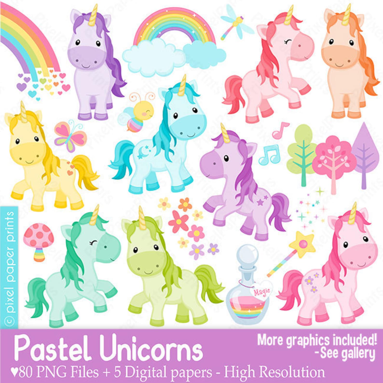 Pastel Unicorns Unicorn Clipart Rainbow Clip Art - Etsy UK