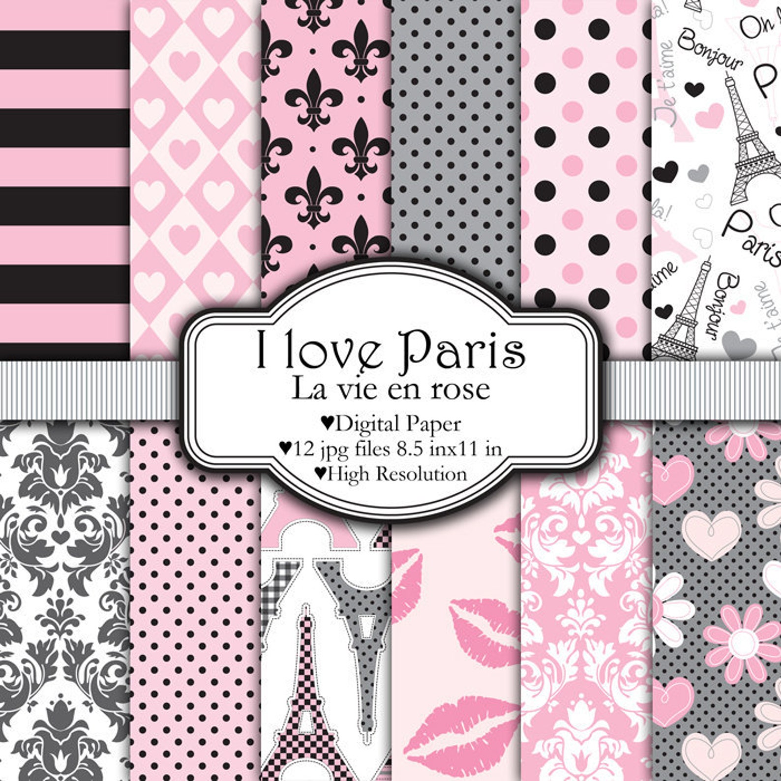 I Love Paris Digital Paper Set - Etsy