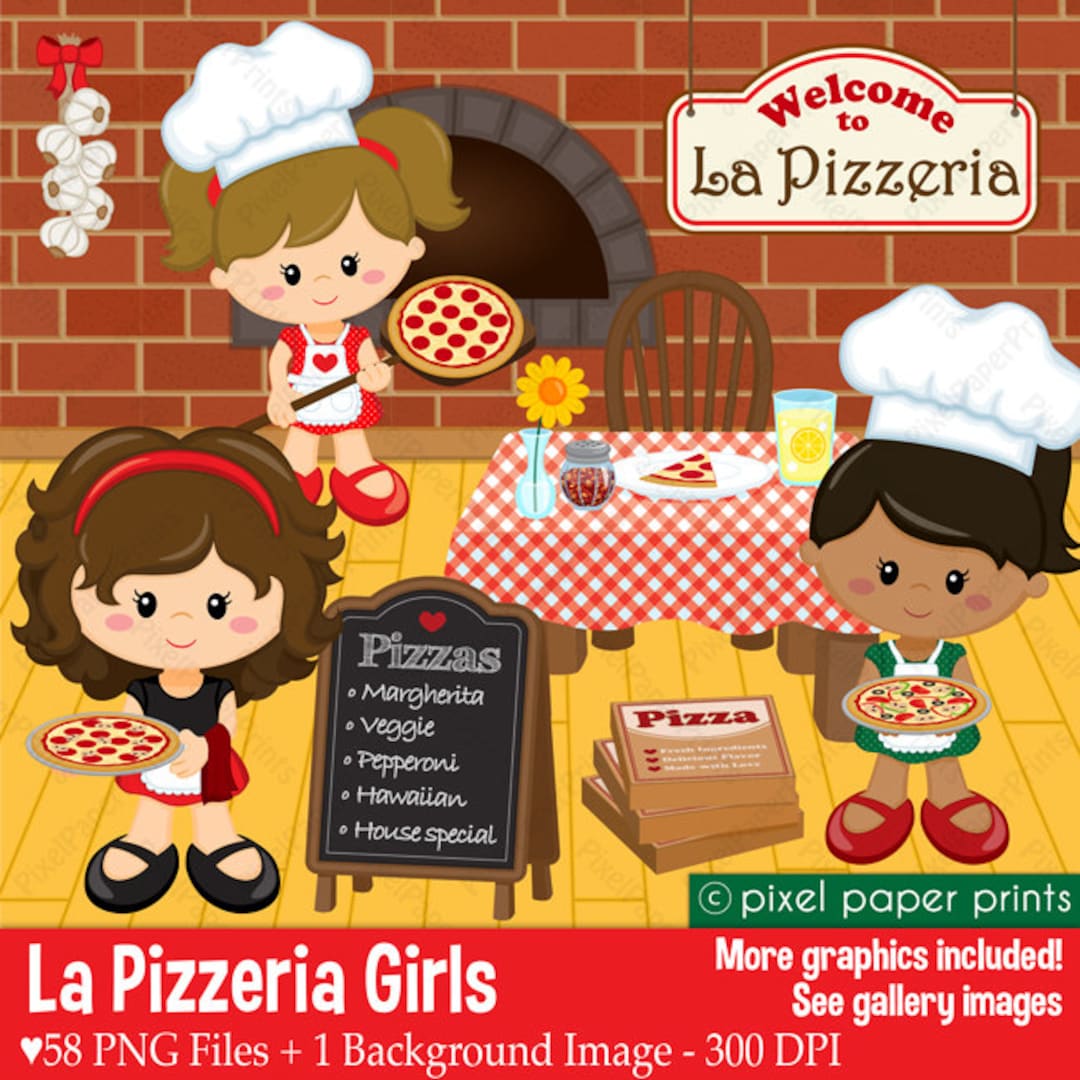 La Pizzeria Girls - Clip Art and Digital Paper Set - Pizza Party ...
