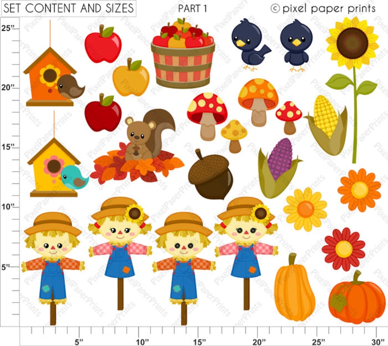 Fall Clip Art - Cute Autumn Elements - Graphics - Digital Download ...