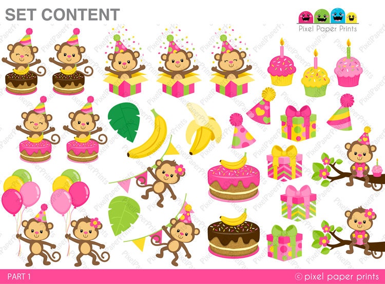 Cute Monkey Birthday Clip Art