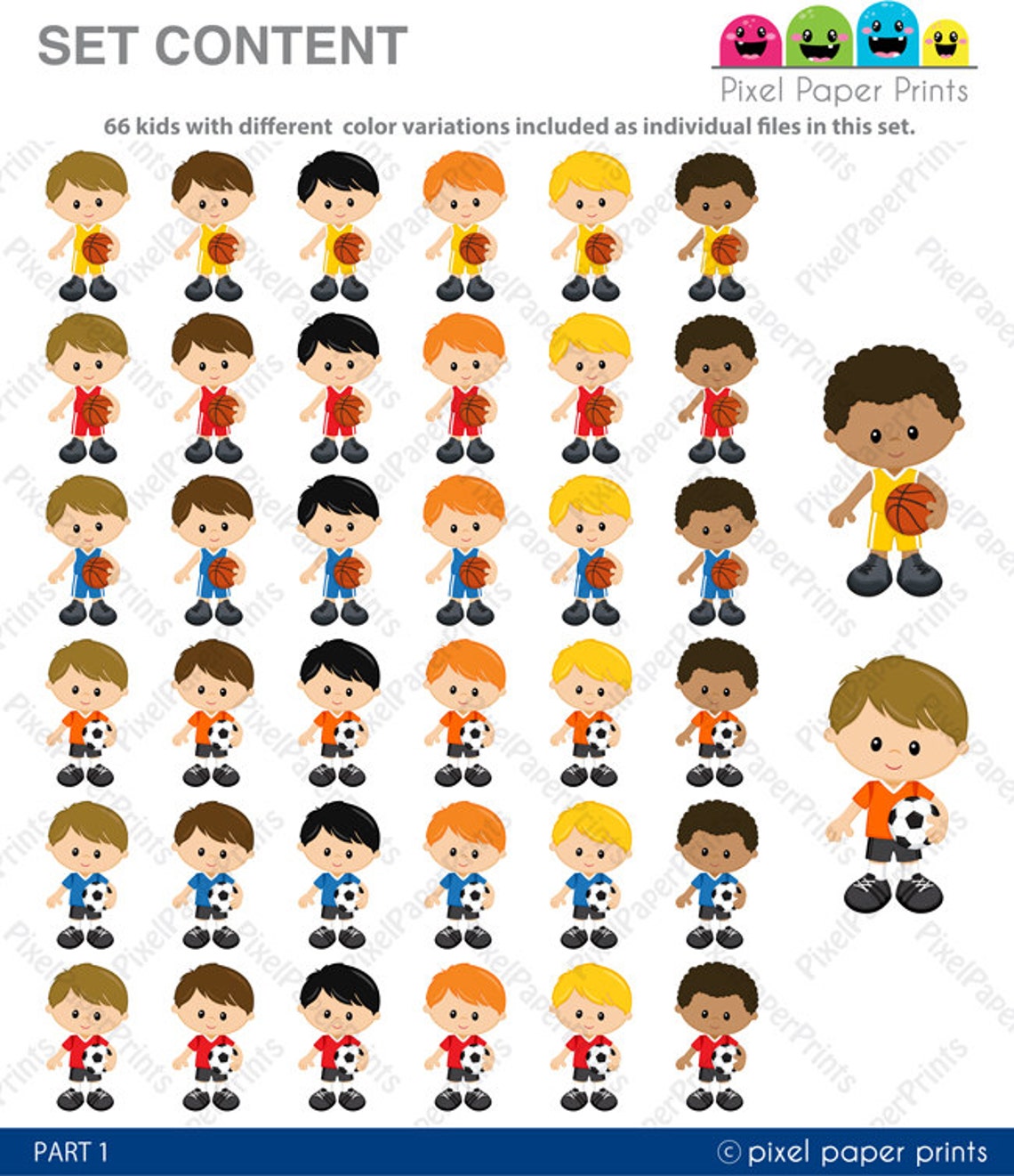 Sport Boys Clip Art and Digital Paper Set Sports Clipart - Etsy