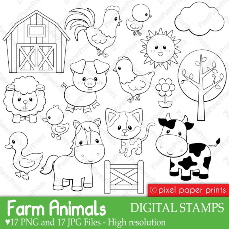 Farm Animals Digital Stamps | Etsy Canada