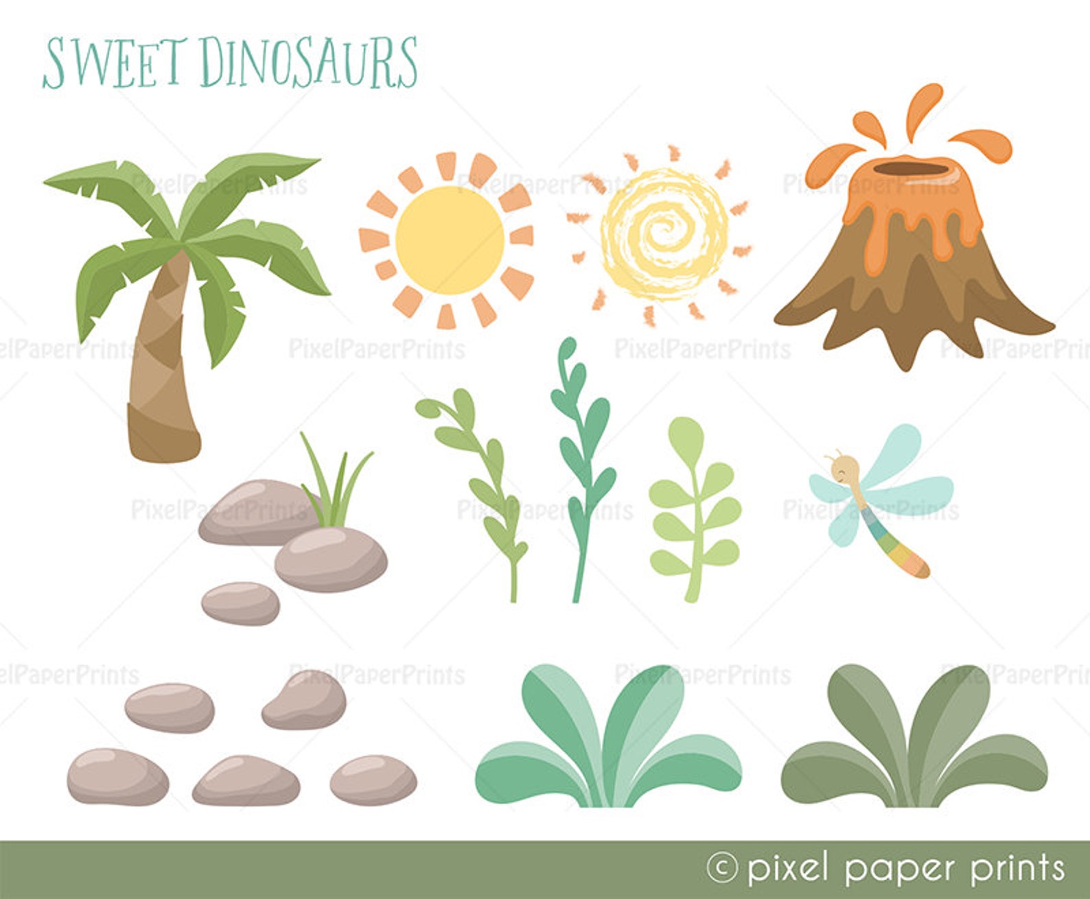 Sweet Dinosaurs Clipart DINOSAURS Neutral Colors Clipart - Etsy