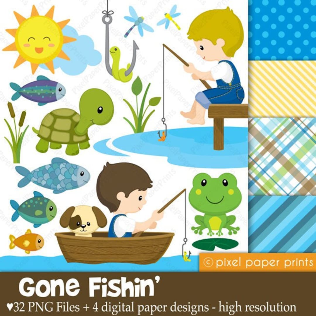 Gone Fishing - Clipart and Digital Paper Set - Digital Download - Etsy