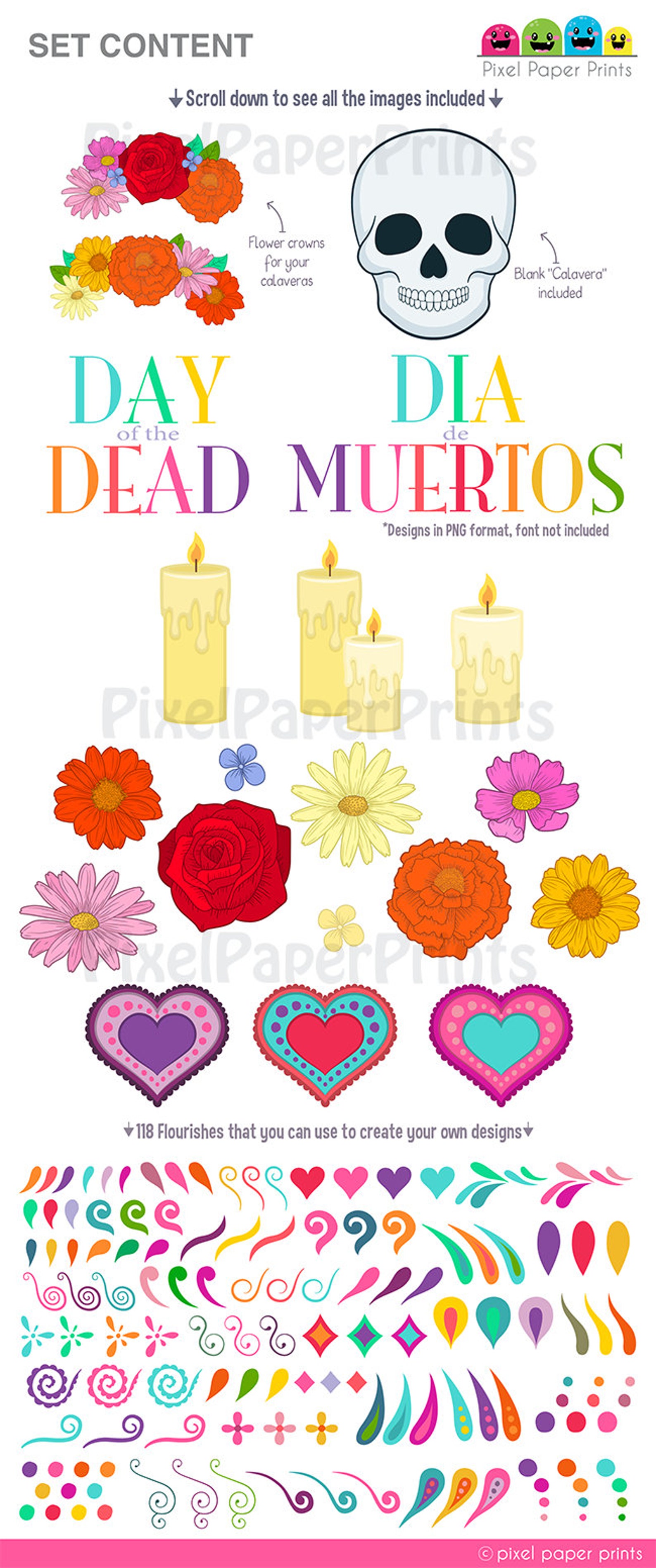 Day of the Dead Clipart Sugar Skull Dia De Los Muertos - Etsy