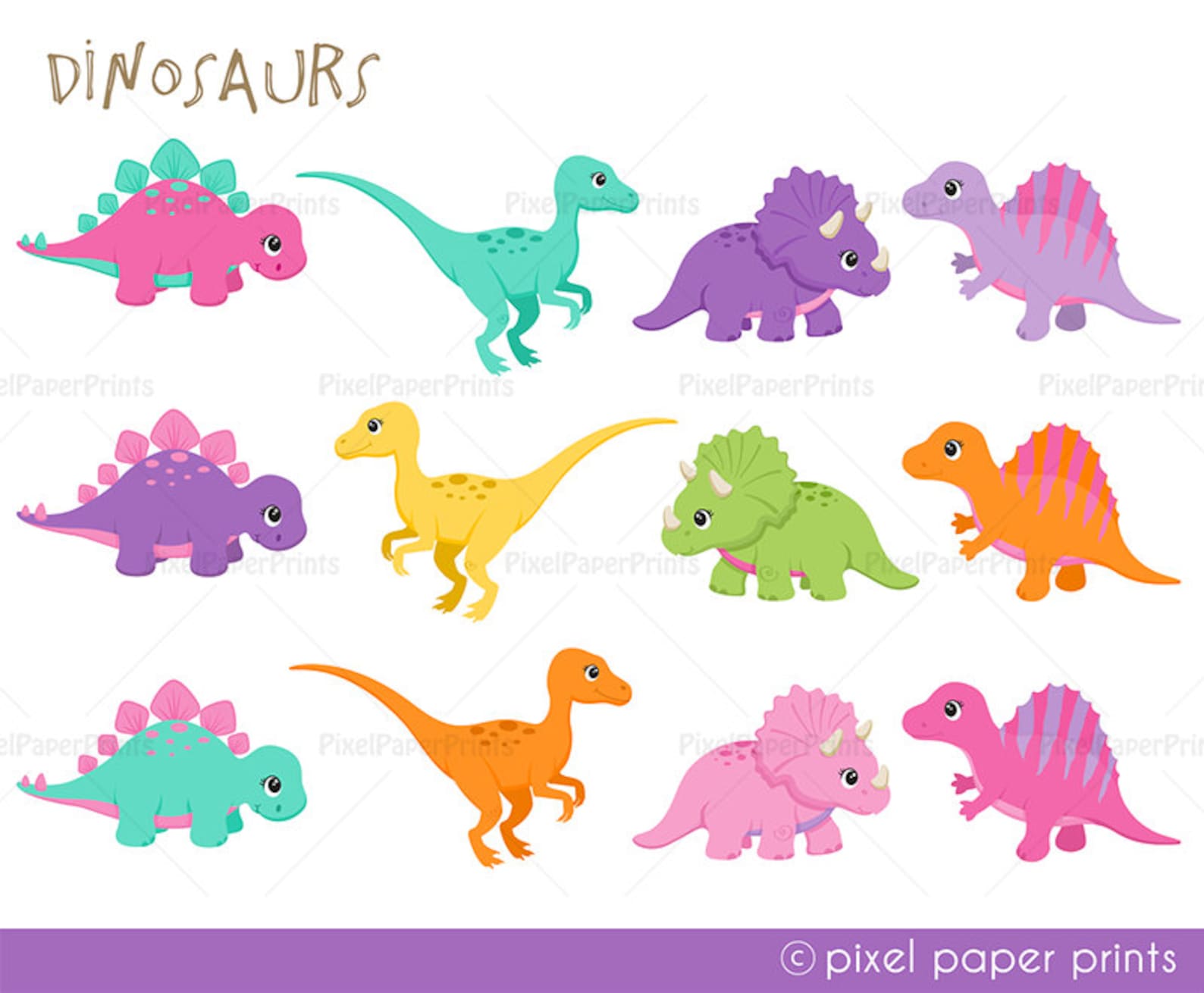 Buy Dinosaur Clipart DINOSAURS FOR GIRLS Clip Art and Digital Online in ...