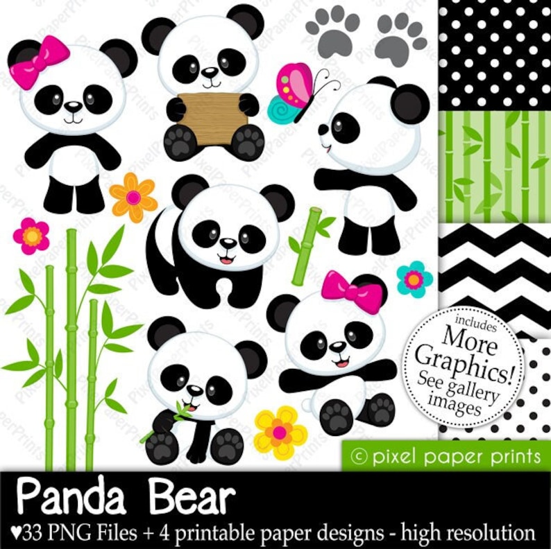 Panda Bear Clip Art - PNG Files - Digital Images - Cute Panda Clipart ...